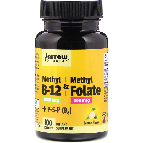 Jarrow Formulas, Метил B-12 и метилфолат со вкусом лимона, 1000 мкг ...
