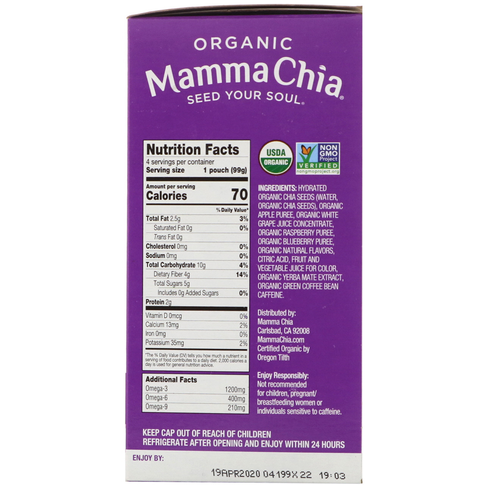 Mamma Chia, Organic Chia Energy Squeeze, Berry Burst, 4 Pouches, 3.5 oz ...