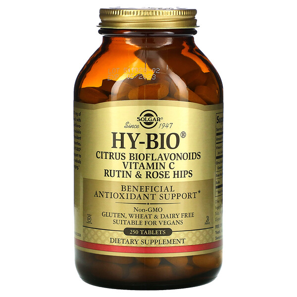 Solgar, Hy-Bio, цитрусовые биофлавоноиды, витамин С, рутин и шиповник ...